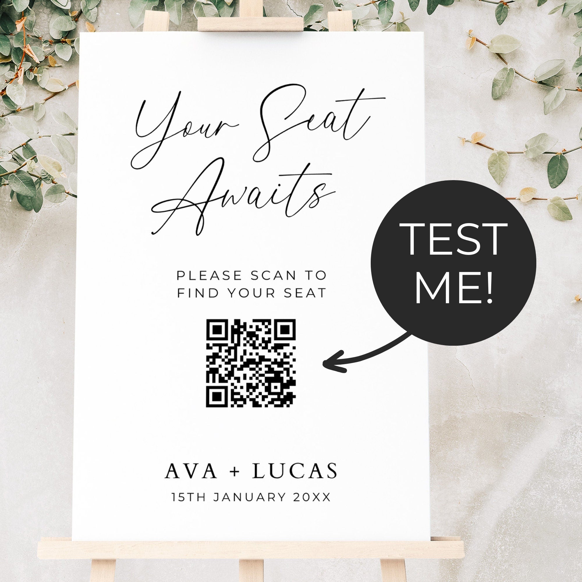 Digital Seating Chart with QR Code Sign Template – Amber & Rose ...