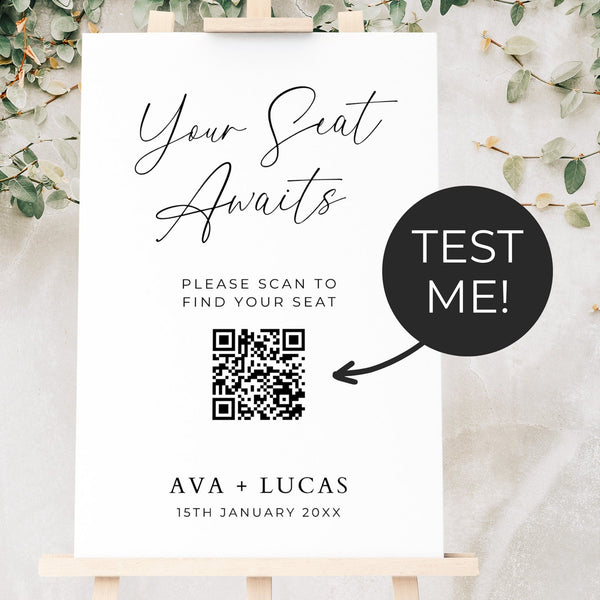 Digital Seating Chart with QR Code Sign Template – Amber & Rose ...