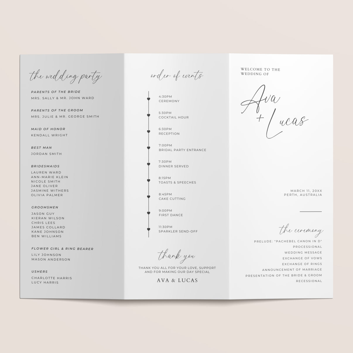 Wedding Trifold Program Template – Amber & Rose Creative Studios