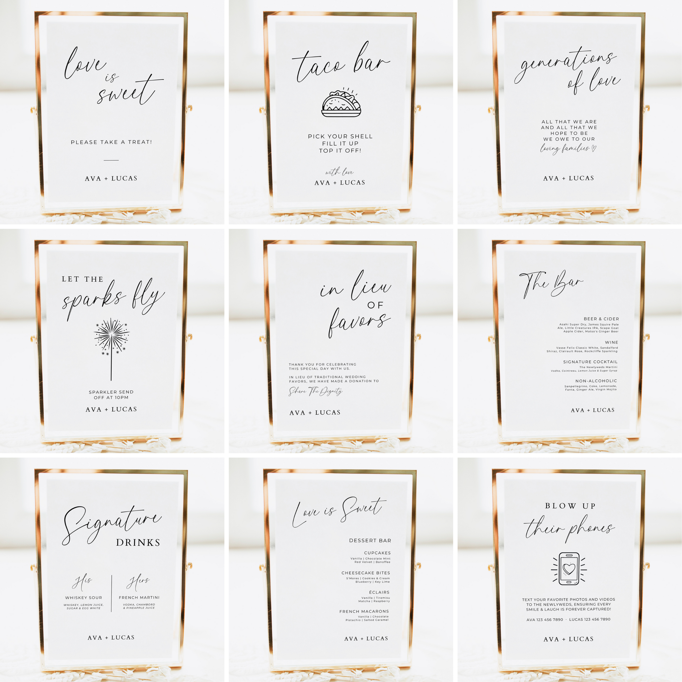 Wedding Reception Signs Template Bundle – Amber & Rose Creative Studios